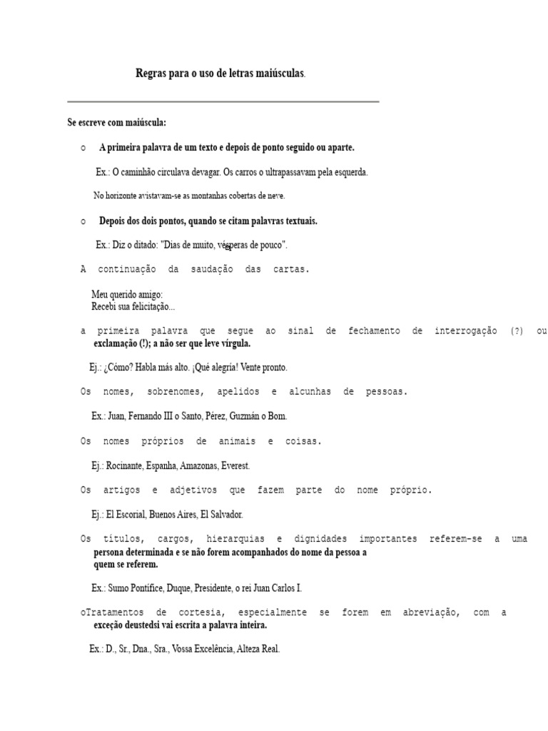 Regras para o Uso de Letras Maiúsculas | PDF | Caixa alta e caixa baixa ...