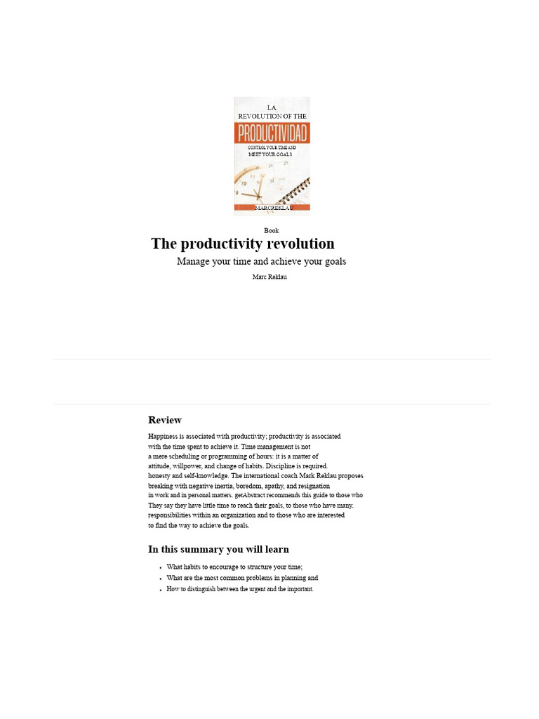 The Productivity Revolution | PDF | Disciplines | Goal