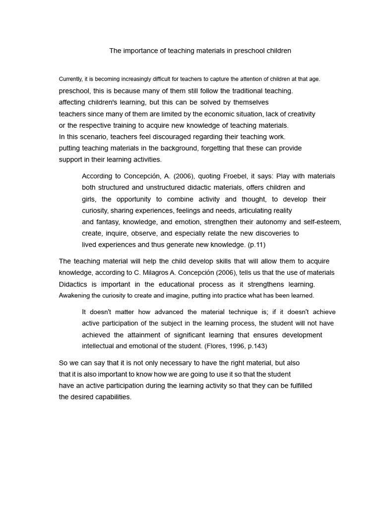 Importance of Teaching Materials in Preschool | PDF | Curiosity | Learning