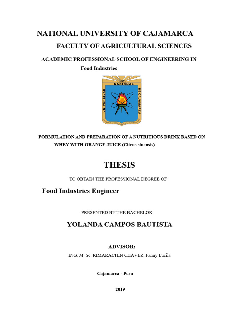 FORMULATION AND PREPARATION OF A NUTRITIOUS BEVERAGE BASED ON WHEY WITH ...