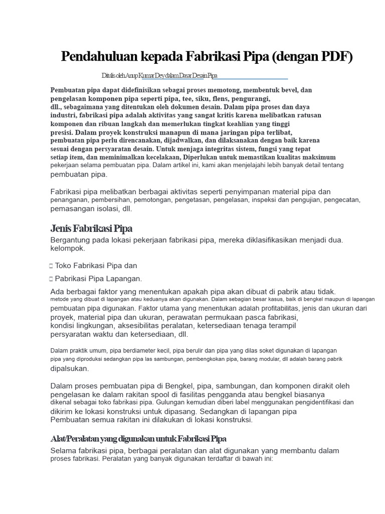 Pengenalan Pembuatan Pipa | PDF