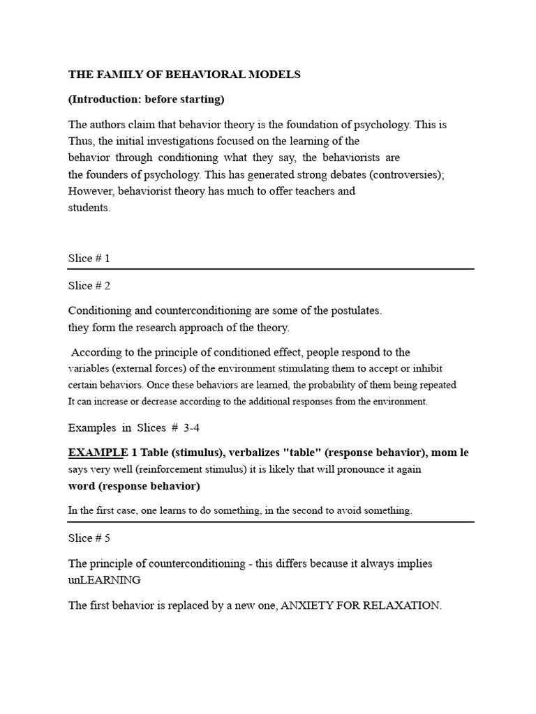 The Family of Behavioral Models | PDF | Behaviorism | Learning