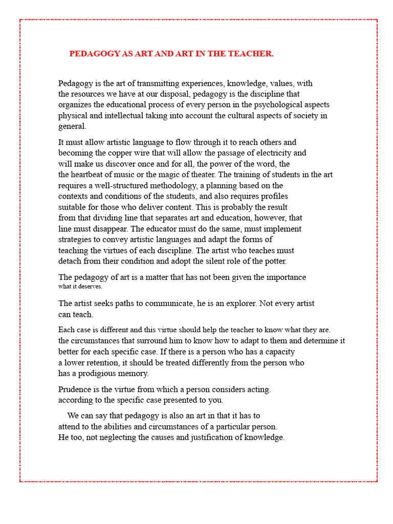 Pedagogy As Art and Art in The Teacher | PDF | Pedagogy | Knowledge