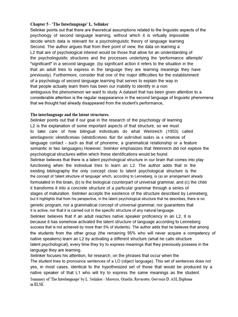 Module 4 - "The Interlanguage" L. Selinker | PDF | Second Language ...
