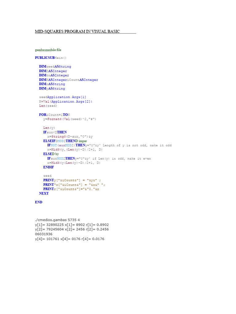Mid-Squares Random Number Generator | PDF | Computer Programming ...