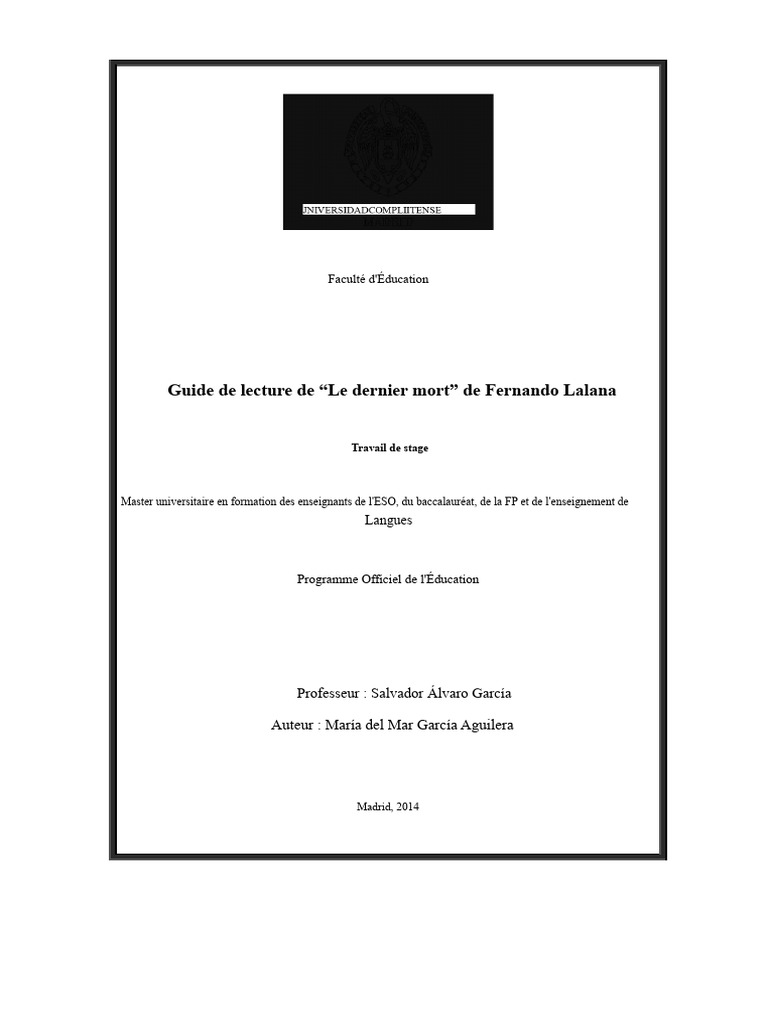 Guide de lecture : Le dernier mort | PDF