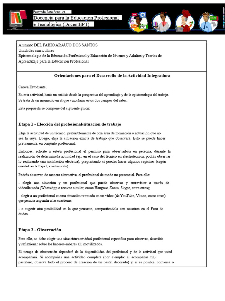 EPT - Actividad Integradora Con RÚBRICA | PDF | Aprendizaje | Conocimiento