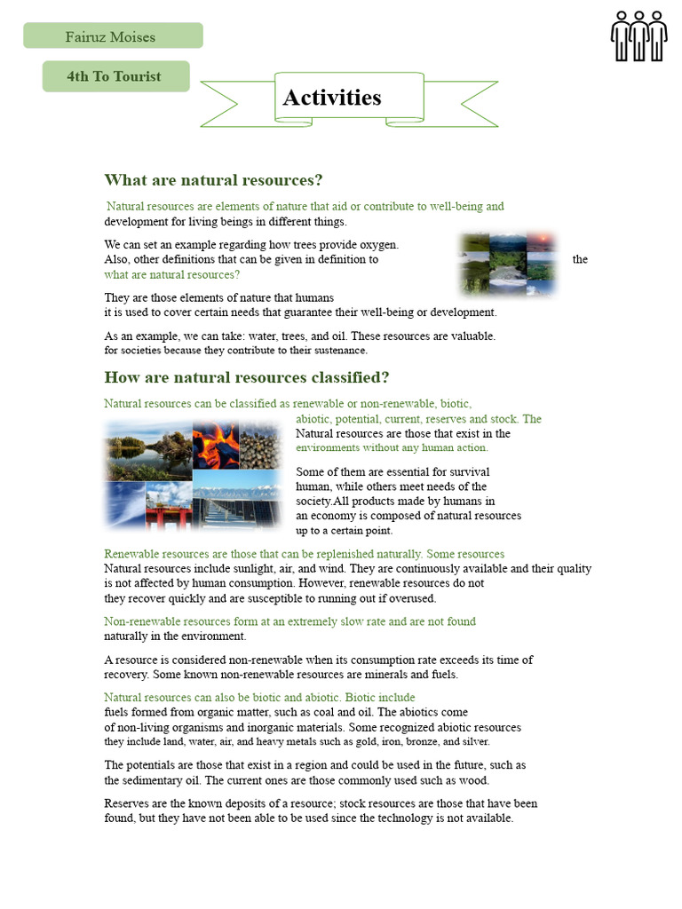Activities About Natural Resources | PDF | Renewable Resources | Fuels