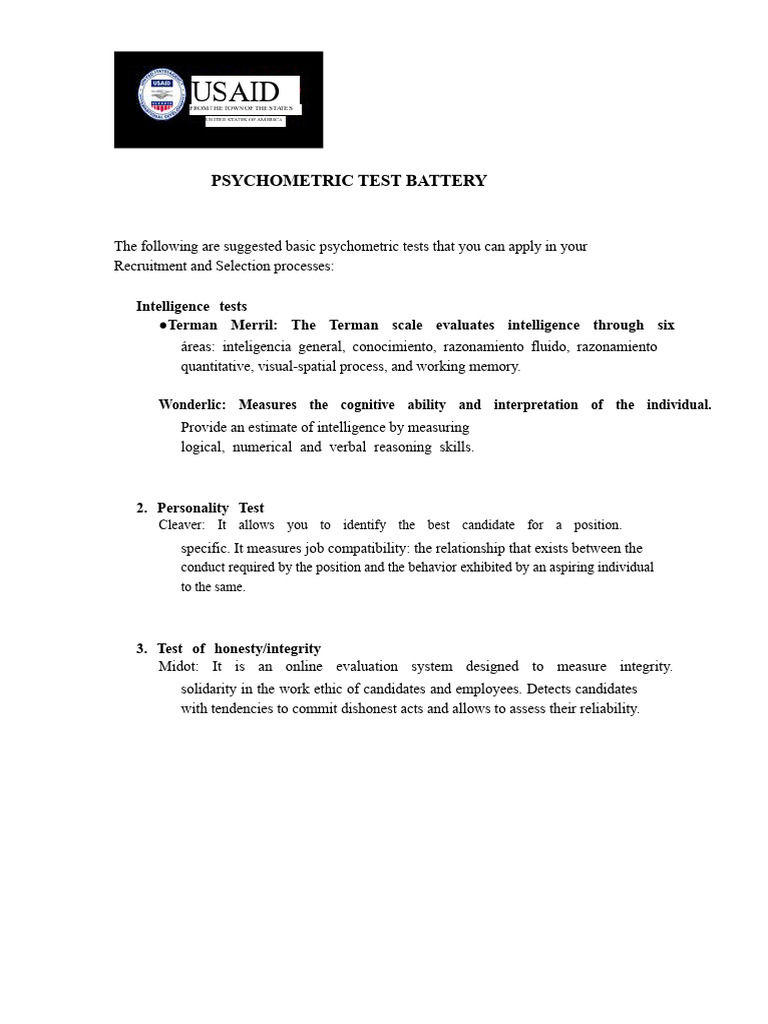 Psychometric Testing Battery | PDF
