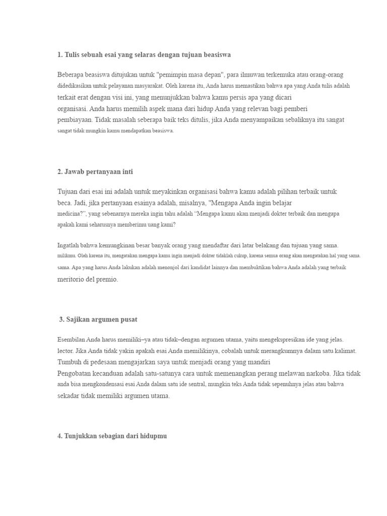 Tips Menulis Esai Beasiswa Efektif | PDF