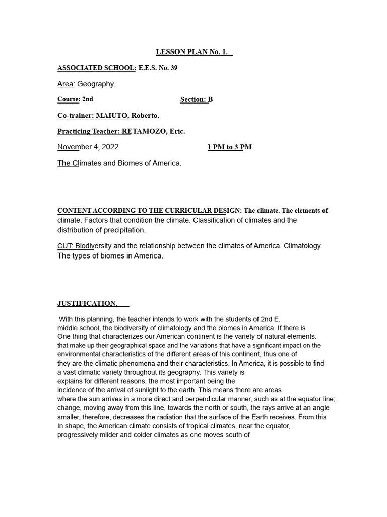 Lesson Plan - The Climates and Biomes of America | PDF | Temperate ...
