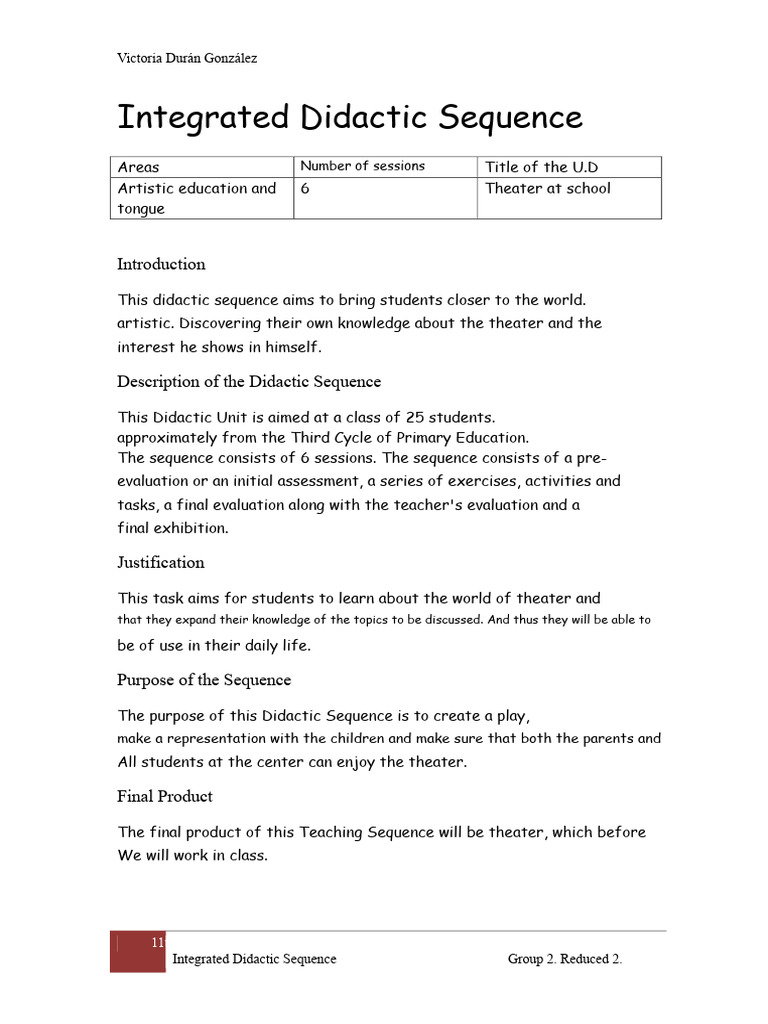 Integrated Didactic Sequence of Victoria | PDF | Communication | Information