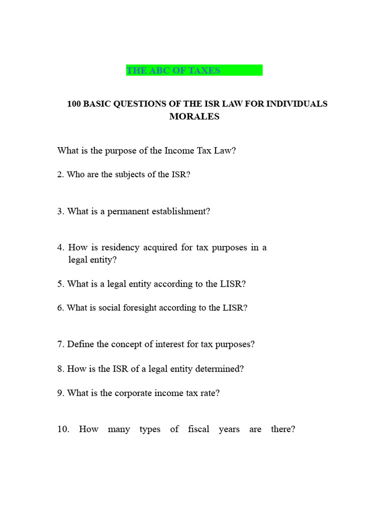 100 ISR Law Questions for Individuals | PDF | Tax Deduction | Dividend