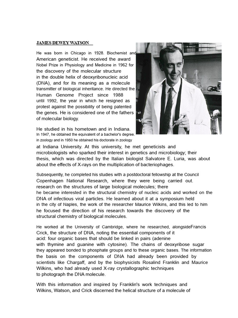 James Dewey Watson | PDF | Dna | James Watson