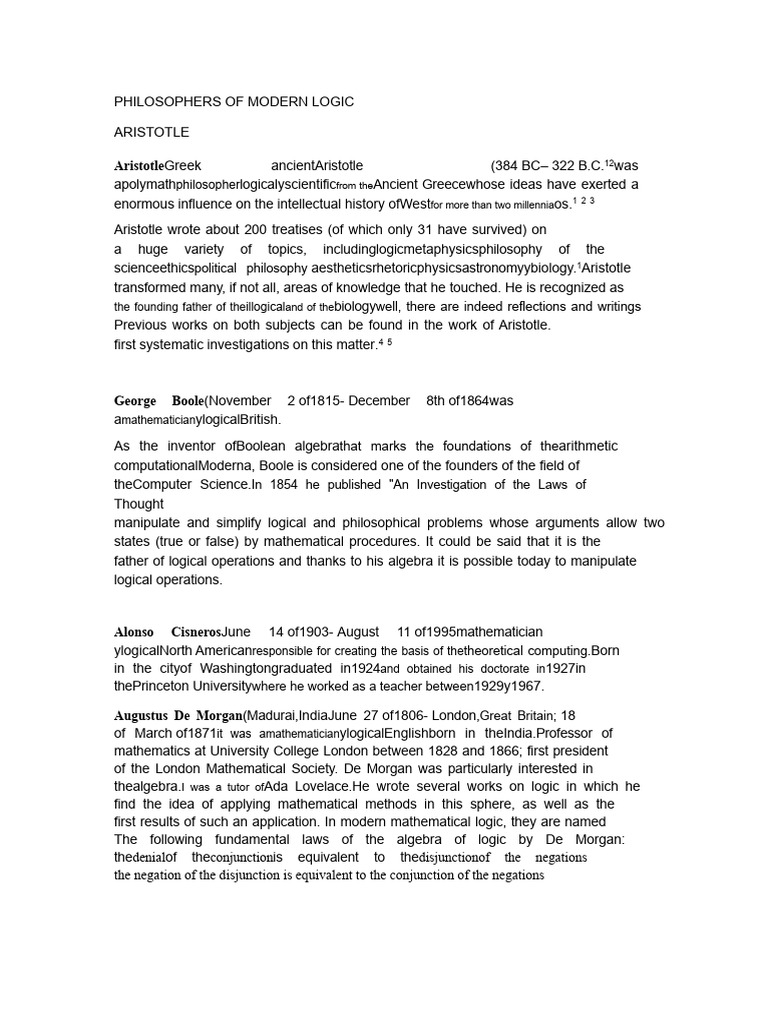 Philosophers of Modern Logic, Aristotle, George Boole | PDF | Aristotle | Logic