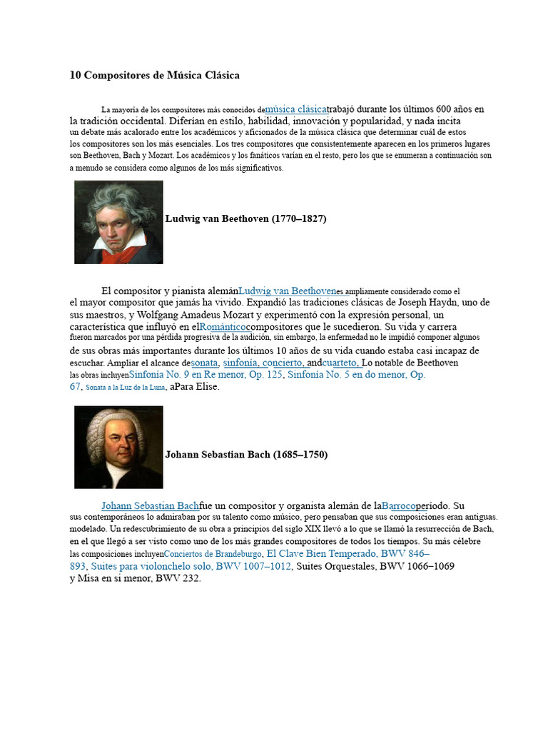 10 Compositores de Música Clásica | PDF | Concierto | Sinfonía