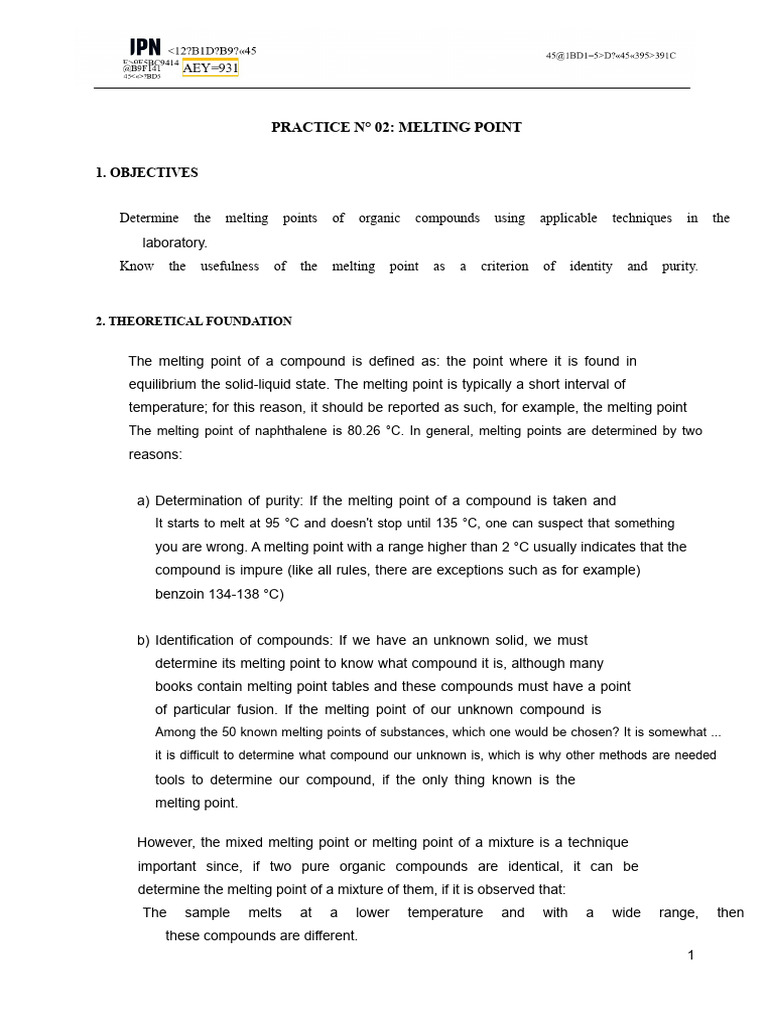 Melting Point Analysis of Organic Compounds | PDF | Melting Point | Mixture