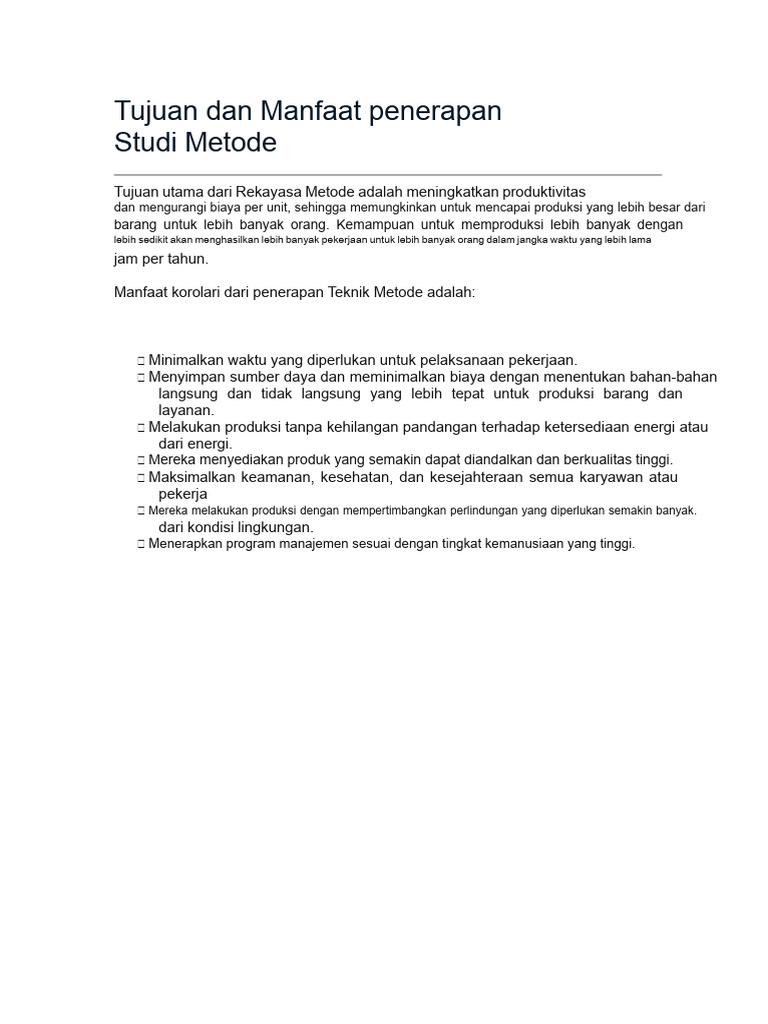 Tujuan Dan Manfaat Penerapan Studi Metode | PDF