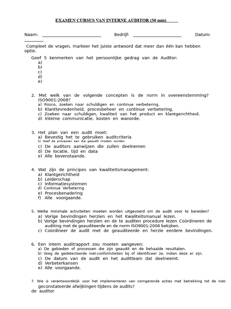 Interne Audit Examen 280515 | PDF