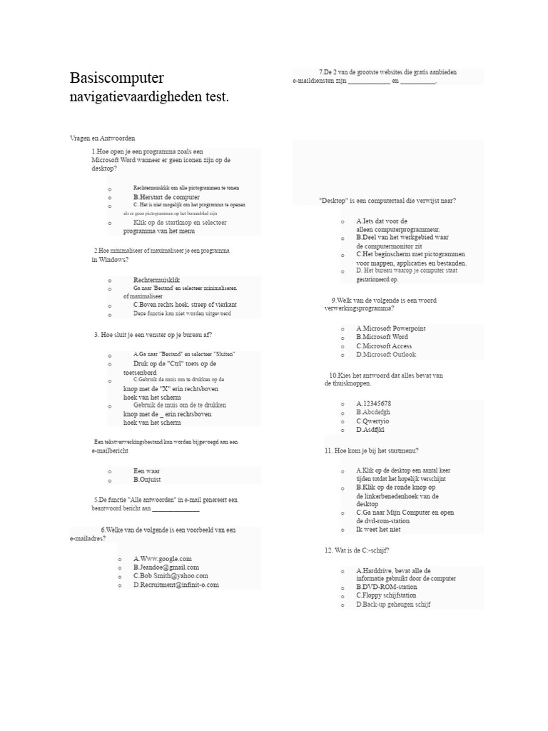 Basis Computer Navigatievaardigheden Test | PDF
