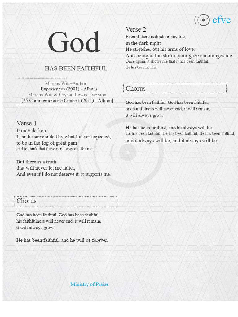 God Has Been Faithful - Marcos Witt Ft. Crystal Lewis | PDF