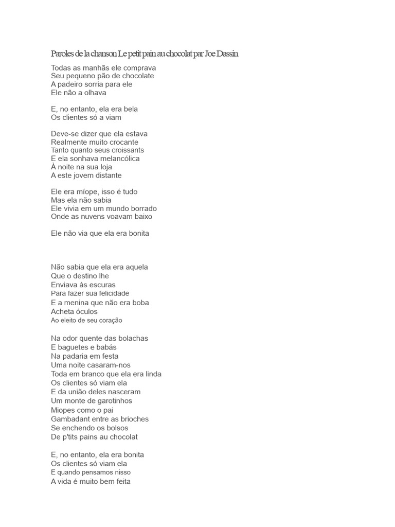 A Canção "Le Petit Pain au Chocolat" de Joe Dassin | PDF