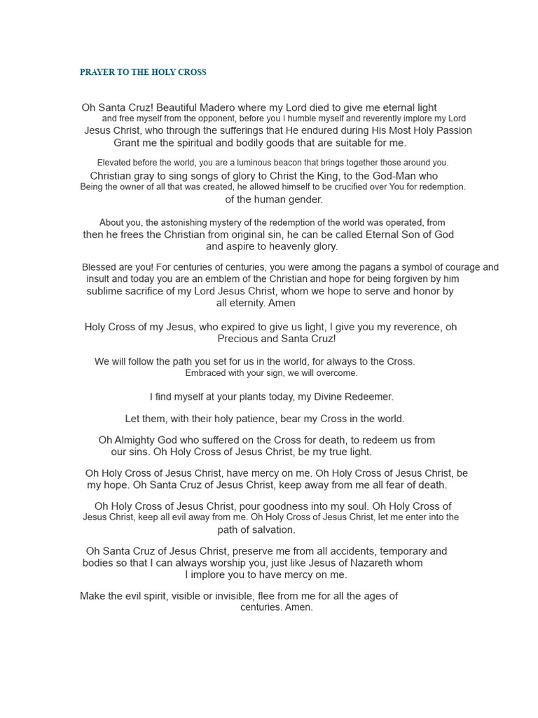 Prayer to the Holy Cross for Protection | PDF | Jesus | Salvation