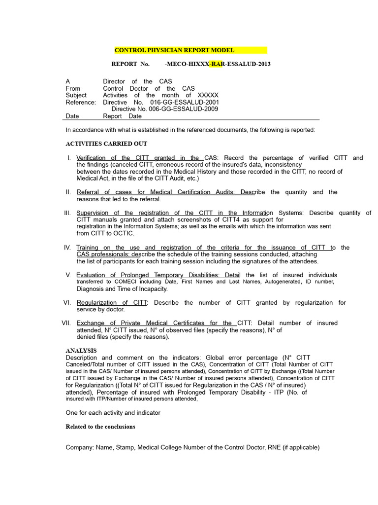 Control Physician Report Template | PDF