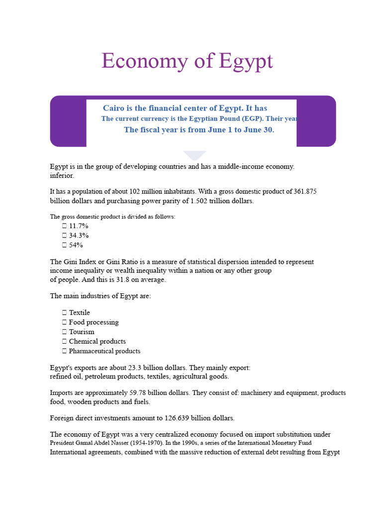 Overview of Egypt's Economy and Industries | PDF