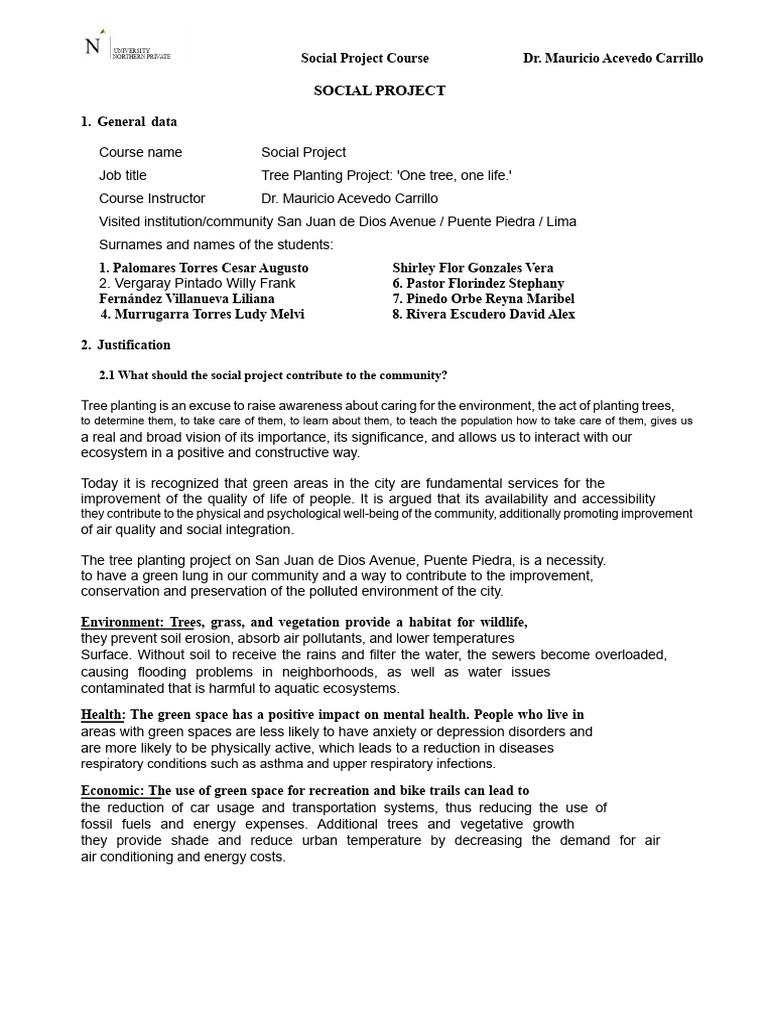 Tree Planting Project for Community Health | PDF | Sustainability ...
