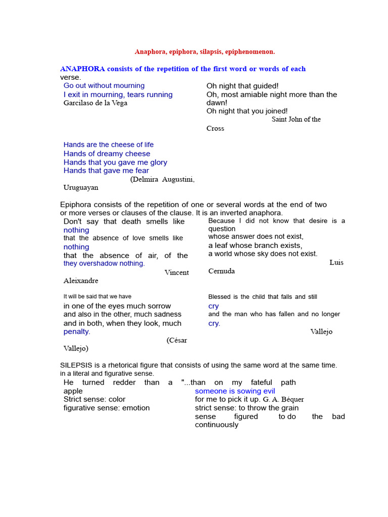 Anaphora, Epiphora, Syllepsis, Epiphonema | PDF