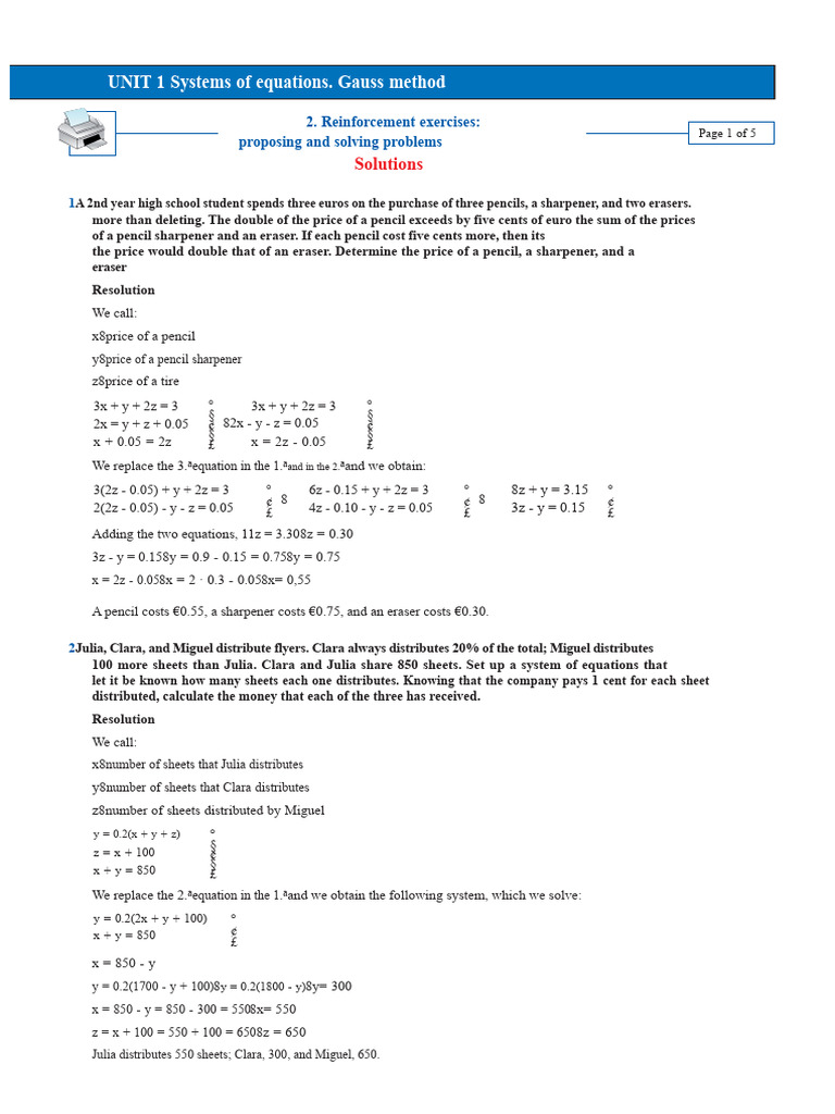 Solved Examples of Gaussian Equation Systems | PDF | Equations ...