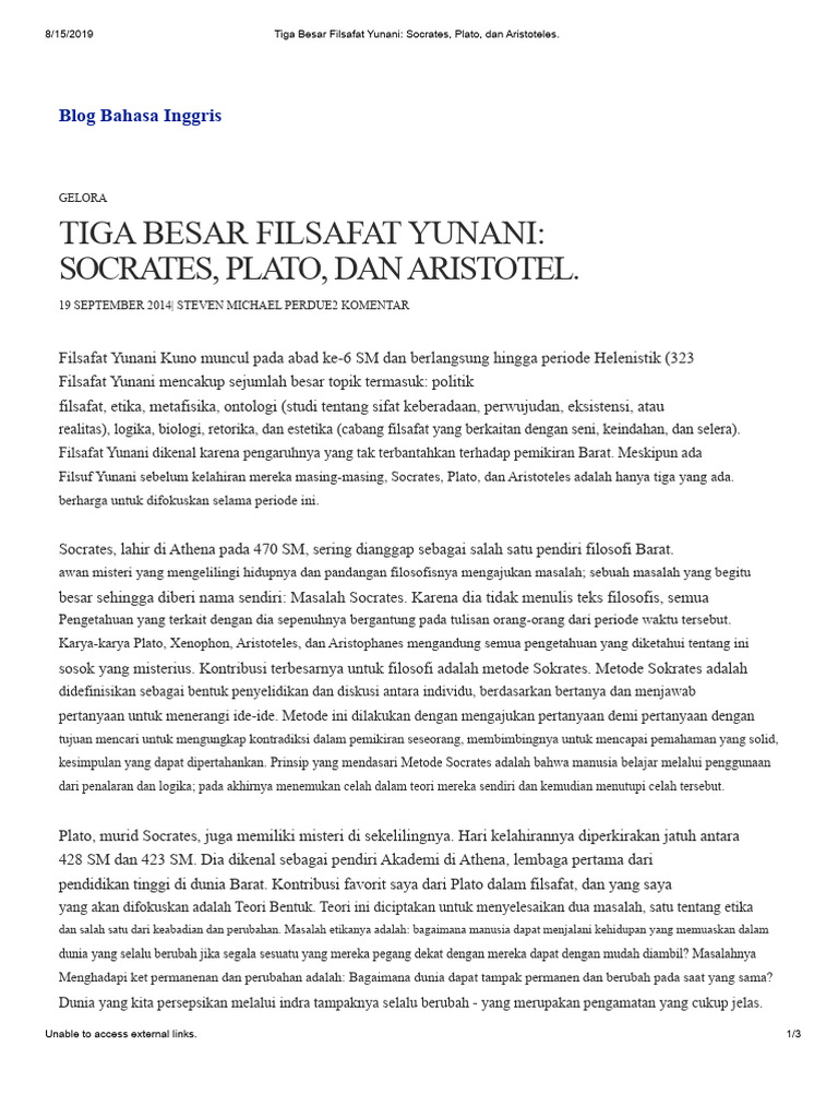 Tiga Filsuf Besar Yunani: Socrates, Plato, Aristoteles | PDF