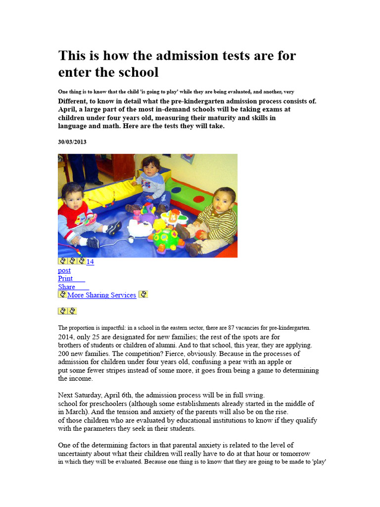 This Is How The Admission Tests Are For Entering The School | PDF ...