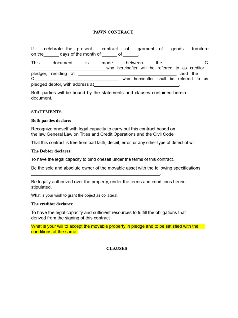 Pledge Agreement | PDF | Debt | Creditor