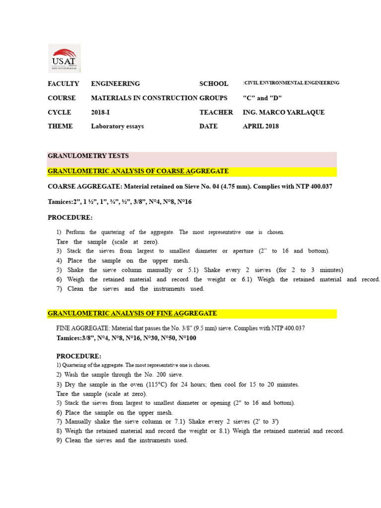 Laboratory Testing Procedure | PDF