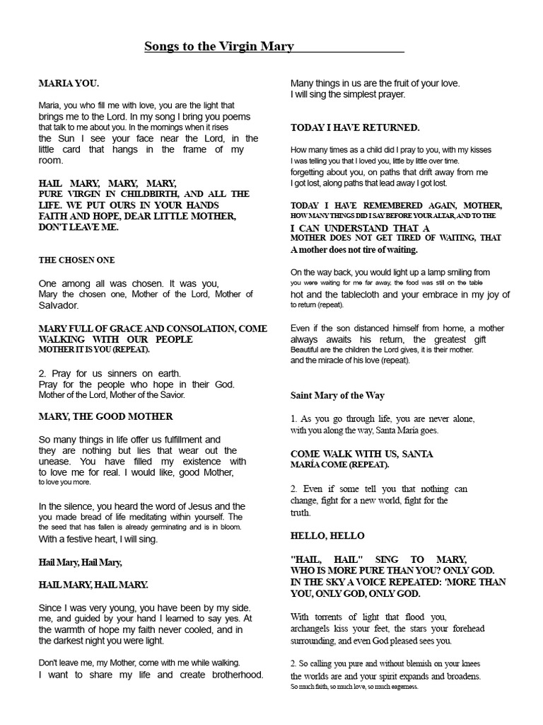 Songs To The Virgin Mary | PDF | Mary, Mother Of Jesus | Jesus