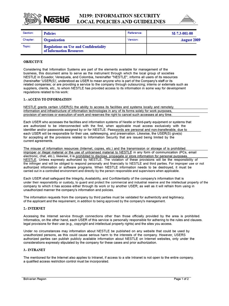Nestlé Information Security Guidelines | PDF | Information Security ...