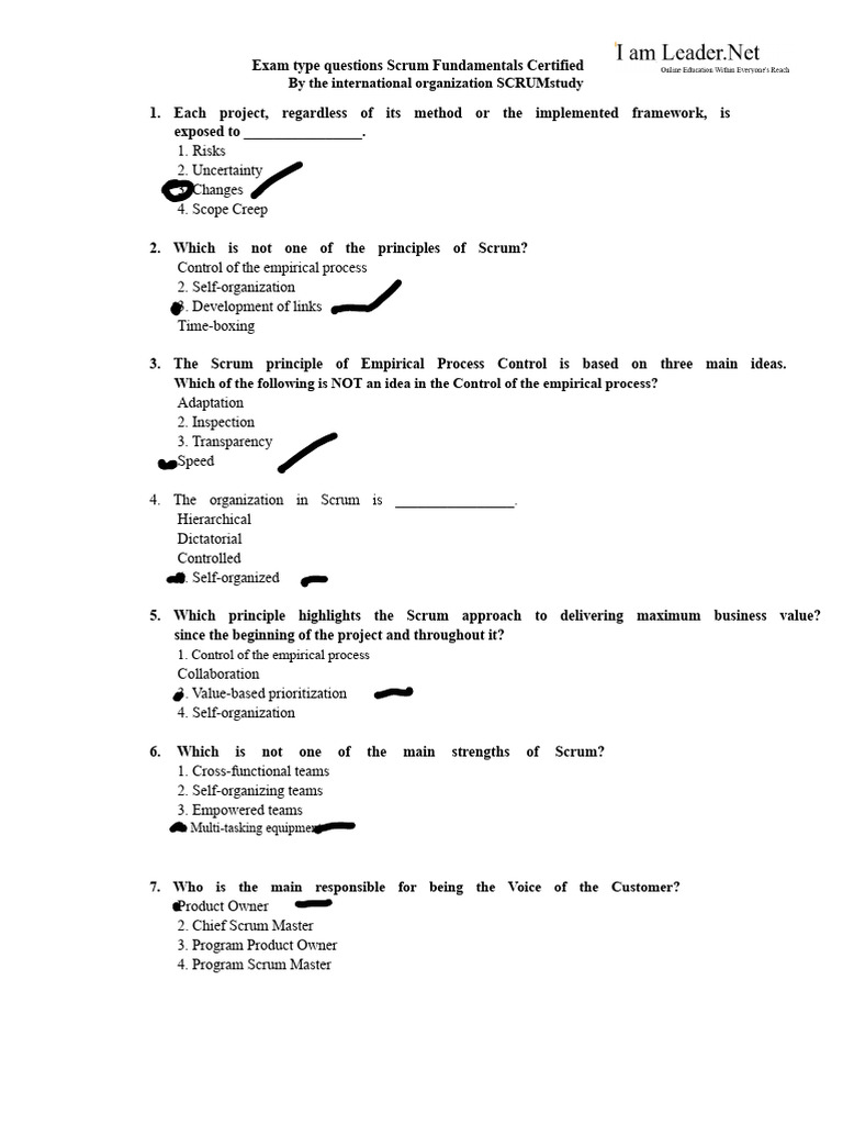 25 Exam-Type Questions - SCRUM | PDF | Scrum (Software Development ...