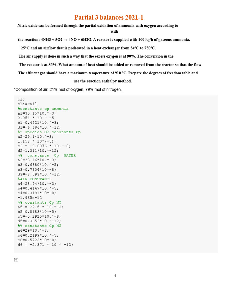 Material and Energy Balances Using Matlab | PDF | Ammonia | Chemical ...