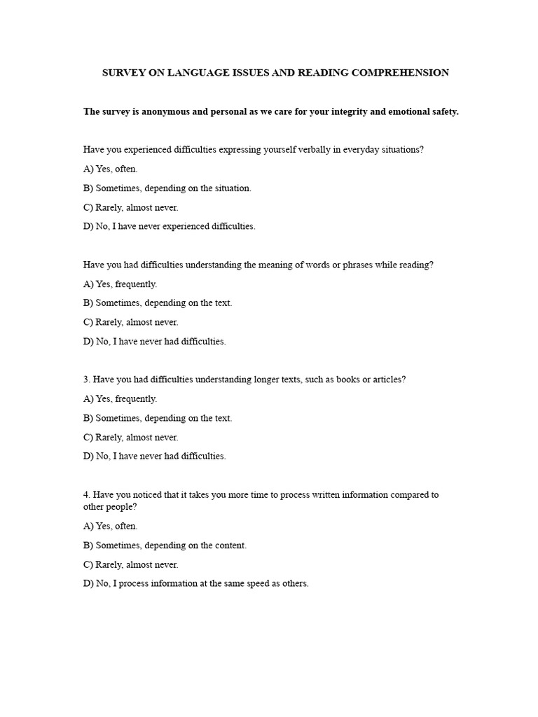 Survey On The Language Problem and Reading Comprehension | PDF ...
