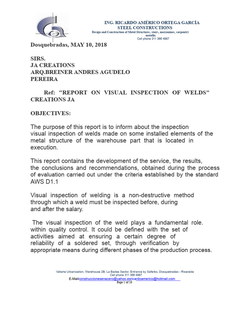 Welding Visual Inspection Report PDF | PDF | Welding | Construction