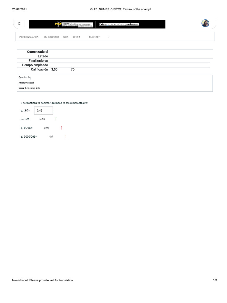 QUIZ - NUMERIC SETS - Review of The Attempt | PDF | Numbers | Odds