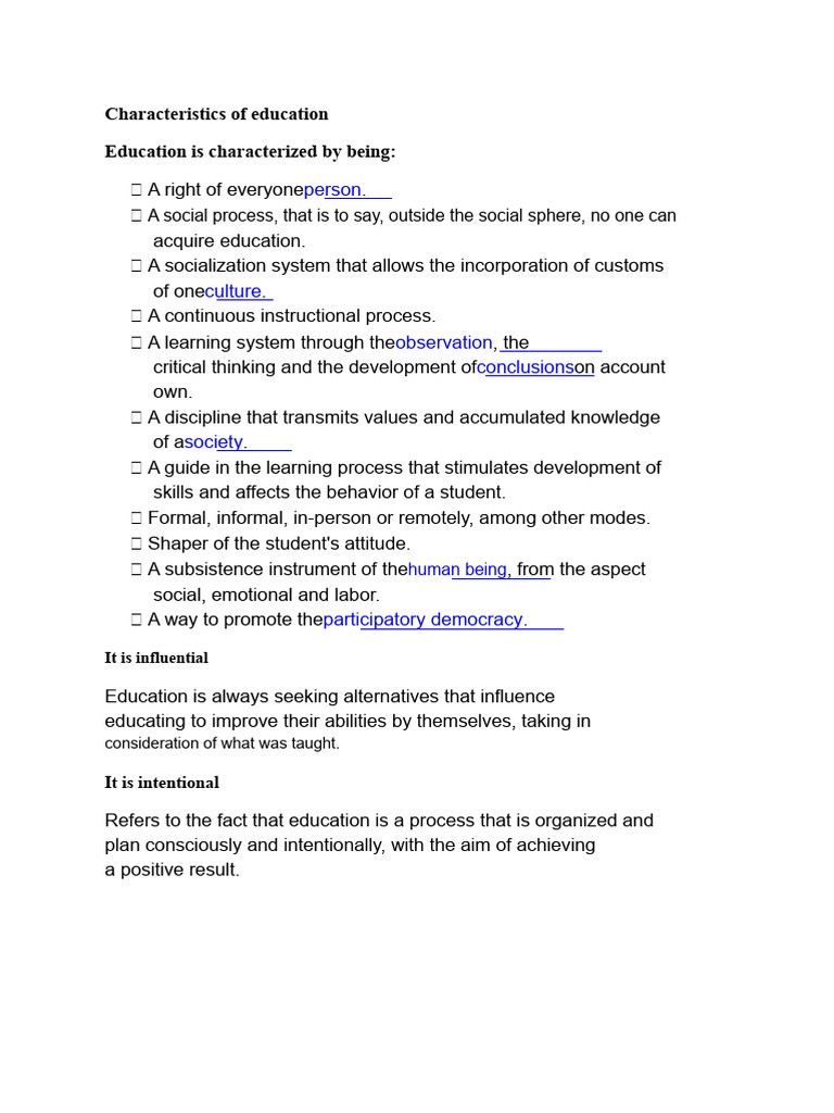 Characteristics of Education Explained | PDF | Psychology | Cognition