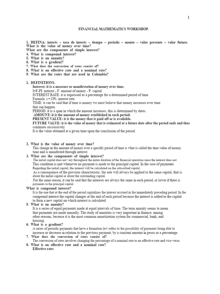 Financial Mathematics Workshop | PDF | Interest | Discounting