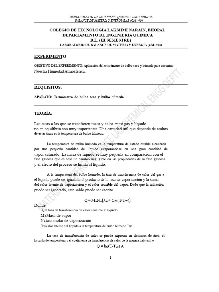 Aplicación Del Termómetro de Bulbo Seco y Húmedo | PDF | Calor ...