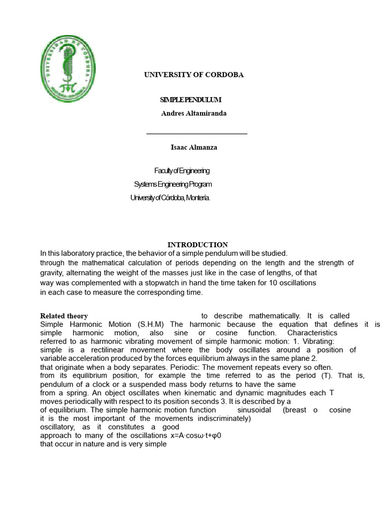 Simple Pendulum Lab | PDF | Oscillation | Pendulum