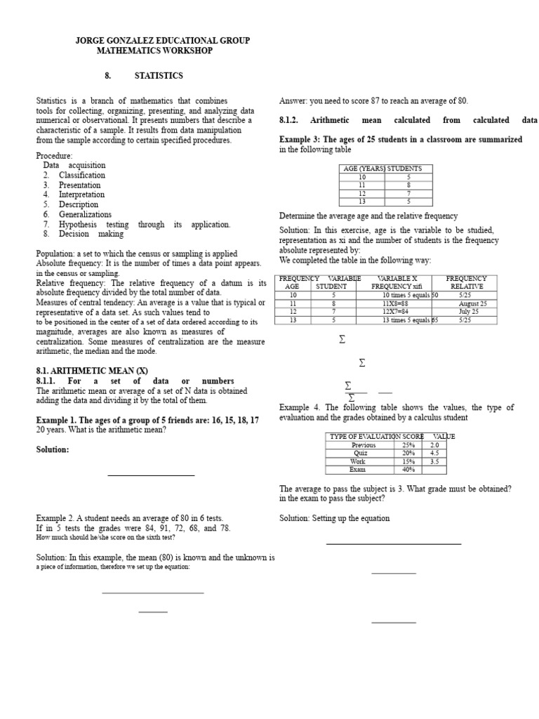 Mathematics Workshop: Statistics Overview | PDF | Statistics | Mean