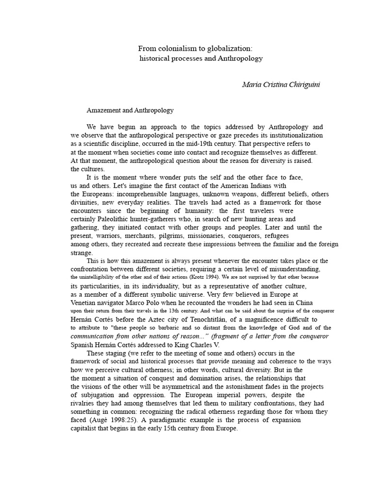 CHIRIGUINI, Maria Cristina. From Colonialism To Globalization | PDF ...
