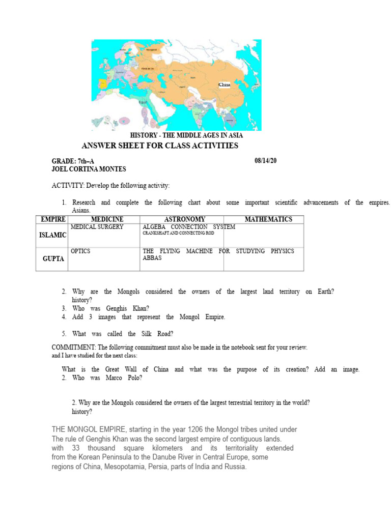 Activity - 7th Social Studies - VI-2 | PDF | Mongol Empire | Genghis Khan
